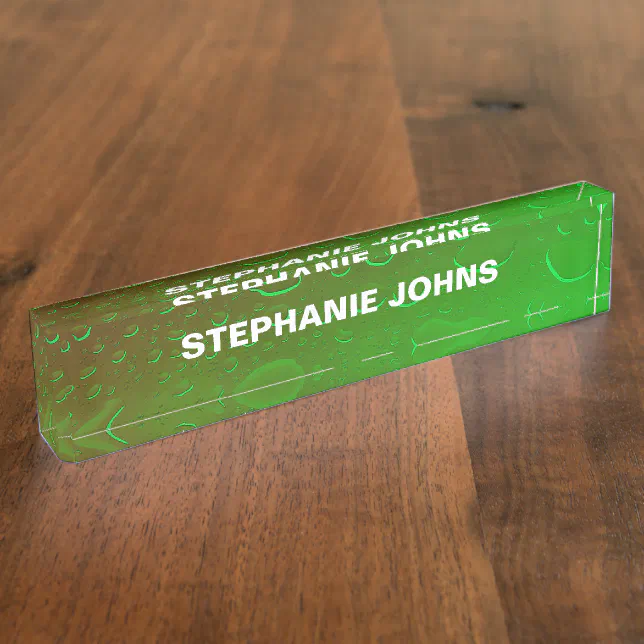 Neon Green Ombre Water Abstract Art Monogram Name Desk Name Plate | Zazzle