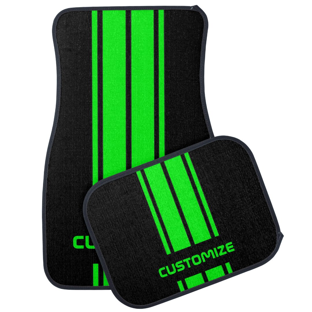 Neon Green Race Stripes Car Floor Mat | Zazzle