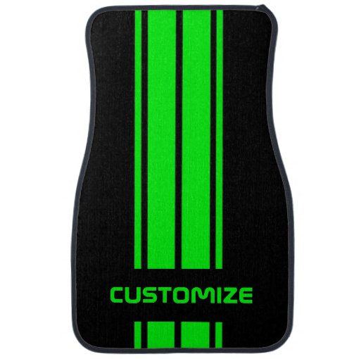 Neon Green Race Stripes Car Floor Mat | Zazzle