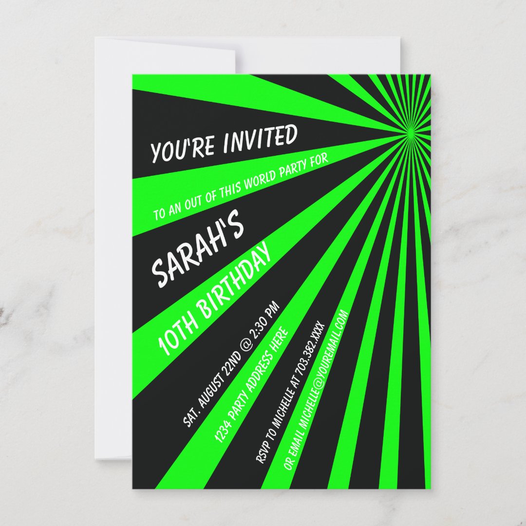 Neon Green Sun Beams Birthday Party Invitation | Zazzle