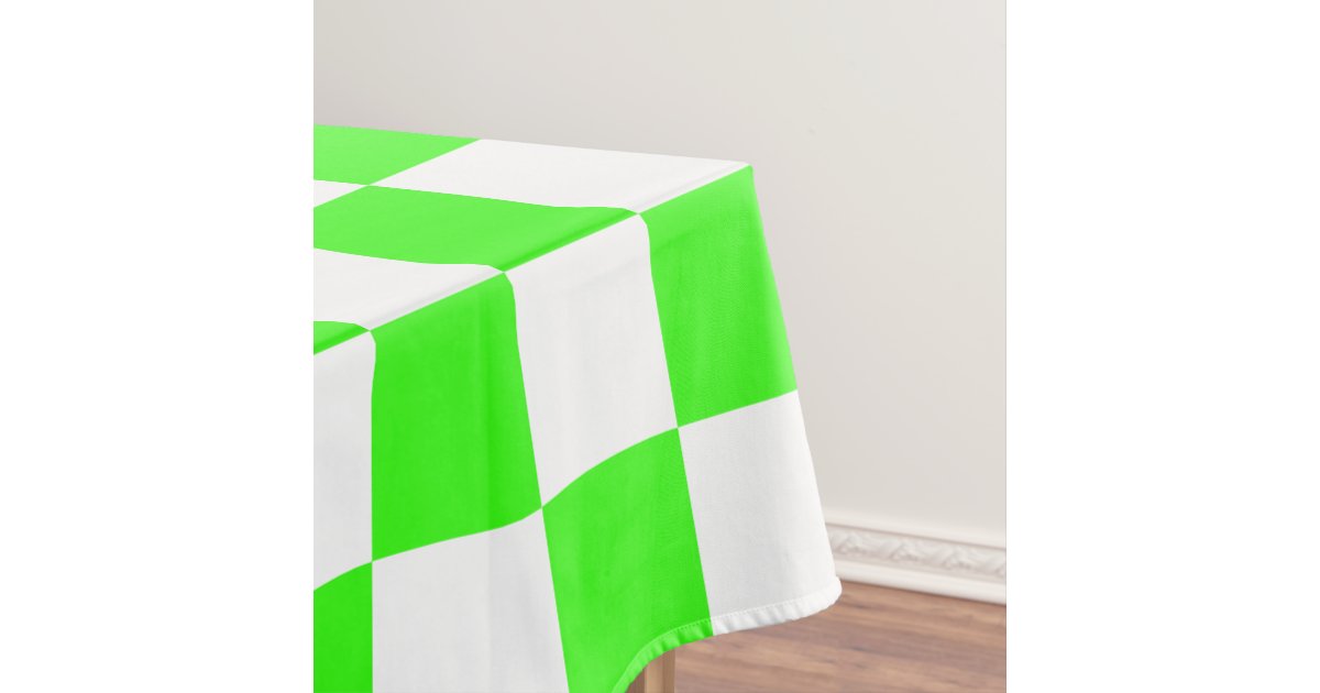 Neon Green White Checkered Checkerboard Vintage Tablecloth | Zazzle