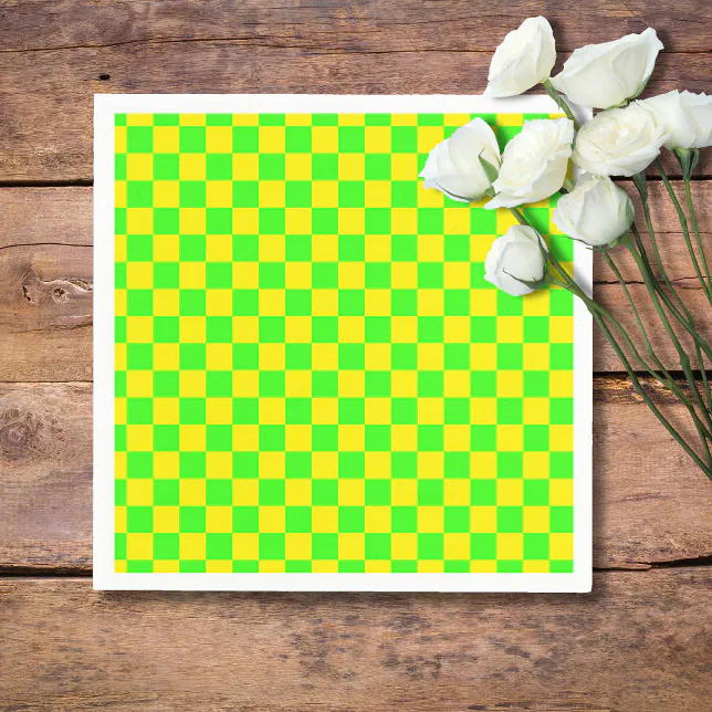 Neon Green Yellow Checkered Checkerboard Vintage Napkins | Zazzle