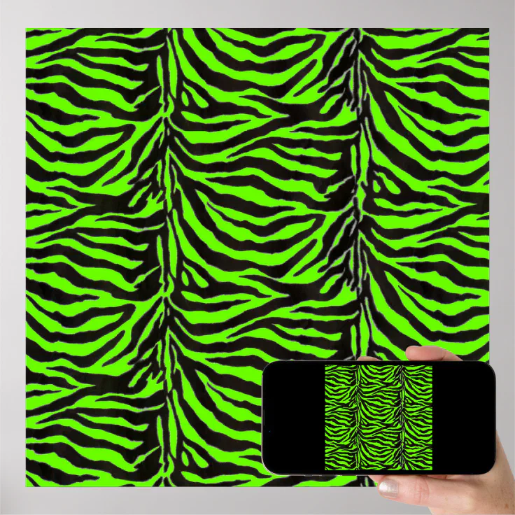 Neon Green Zebra Skin Texture Background Poster | Zazzle