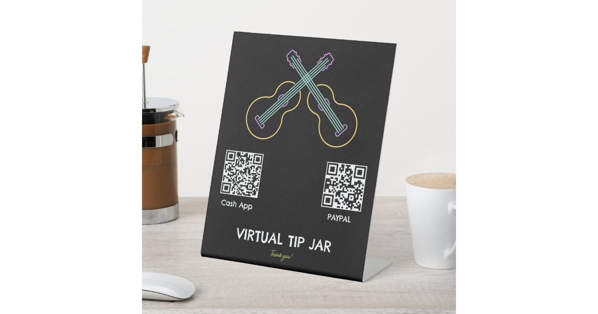 Neon Guitars Virtual Tip Jar Tabletop Sign | Zazzle