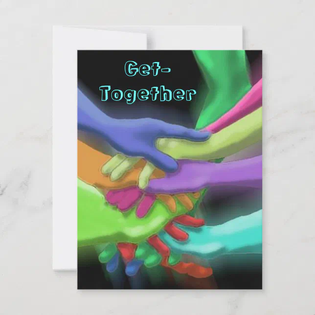 NEON HANDS STACKED GET-TOGETHER PARTY INVITATION | Zazzle