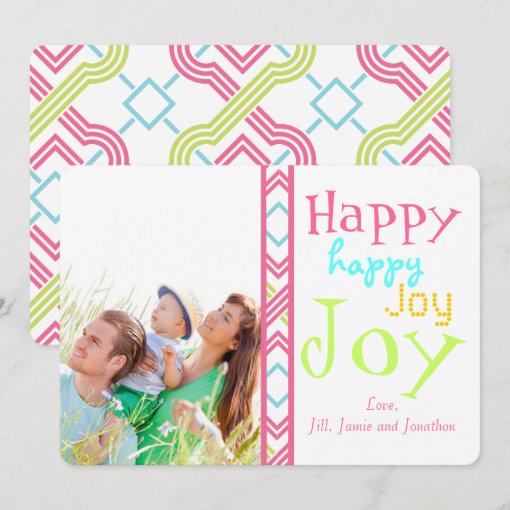 Neon Happy Joy Typography Christmas Photo Card | Zazzle