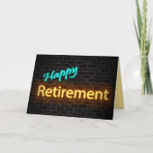 neon happy retirement sign on brick card | Zazzle