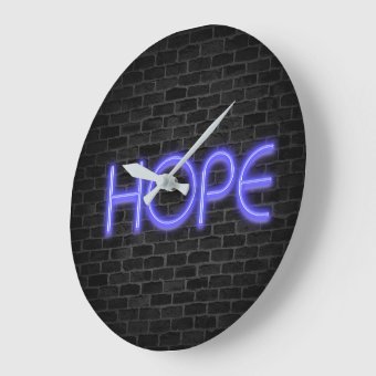 Neon Hope Text on brick Large Clock | Zazzle