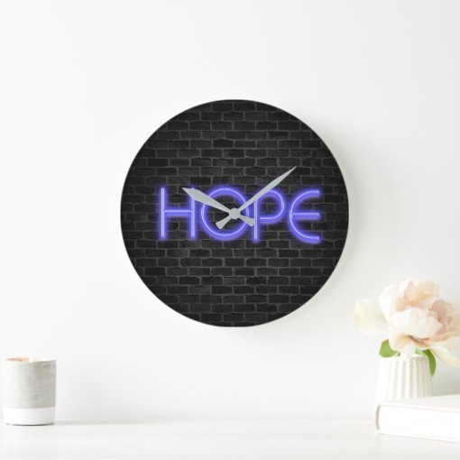 Neon Hope Text on brick Large Clock | Zazzle