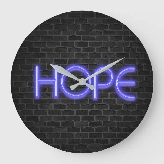 Neon Hope Text on brick Large Clock | Zazzle