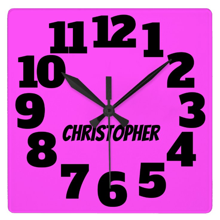 Neon Hot Pink Big Numbers Square Wall Clock | Zazzle