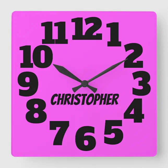 Neon Hot Pink Big Numbers Square Wall Clock | Zazzle