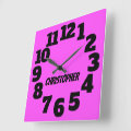 Neon Hot Pink Big Numbers Square Wall Clock | Zazzle