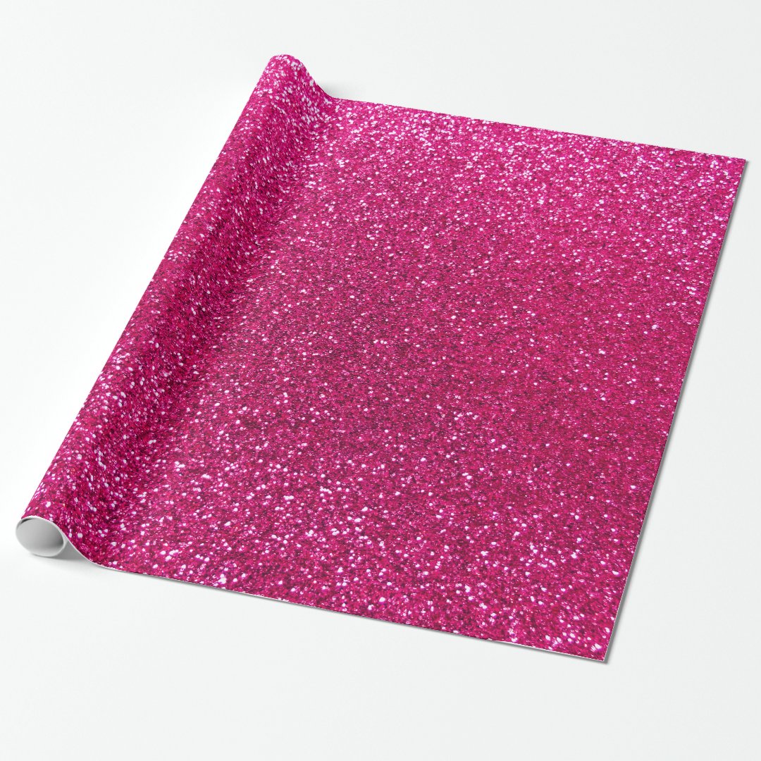 Neon hot pink glitter wrapping paper | Zazzle