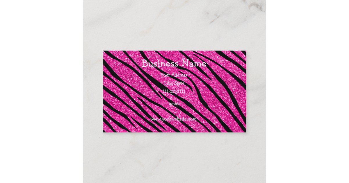 Neon hot pink glitter zebra stripes business card | Zazzle