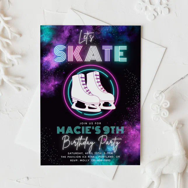Neon Ice Skating Invitation | Ice Skating Birthday | Zazzle