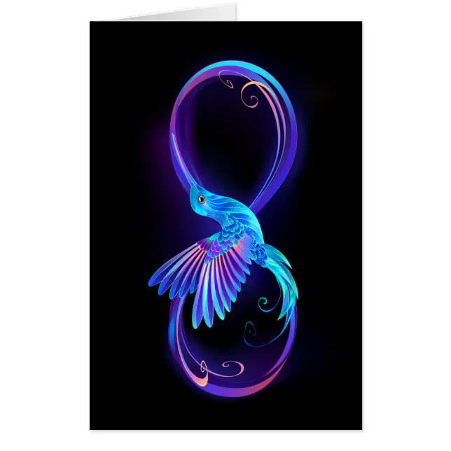 Neon Infinity Symbol with Glowing Hummingbird Card | Zazzle