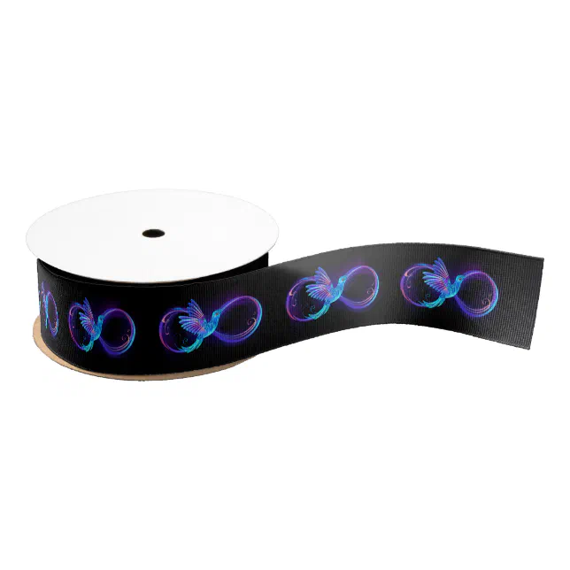 Neon Infinity Symbol with Glowing Hummingbird Grosgrain Ribbon | Zazzle