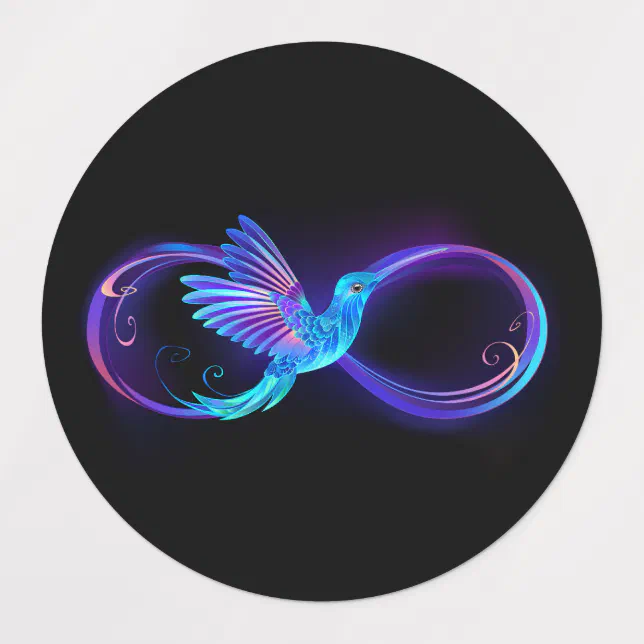 Neon Infinity Symbol with Glowing Hummingbird Labels | Zazzle