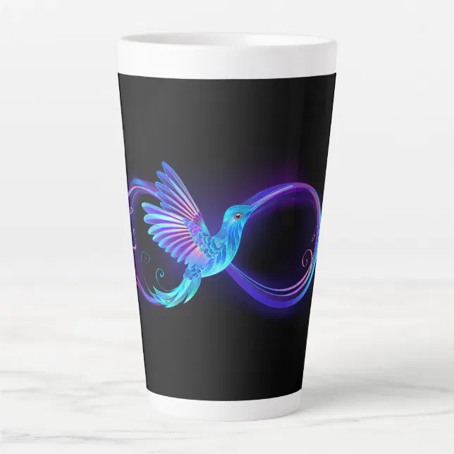 Neon Infinity Symbol with Glowing Hummingbird Latte Mug | Zazzle