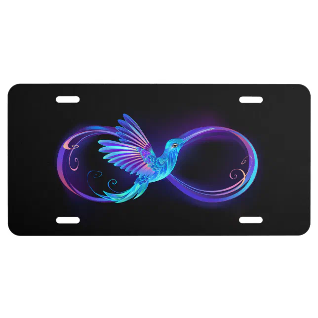 Neon Infinity Symbol with Glowing Hummingbird License Plate | Zazzle