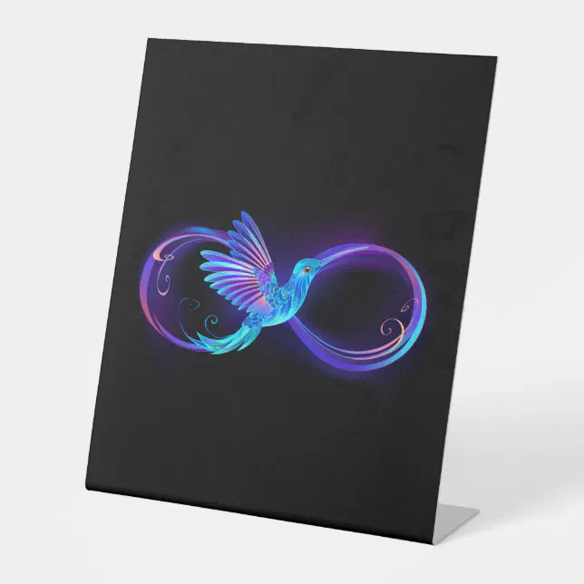 Neon Infinity Symbol with Glowing Hummingbird Pedestal Sign | Zazzle