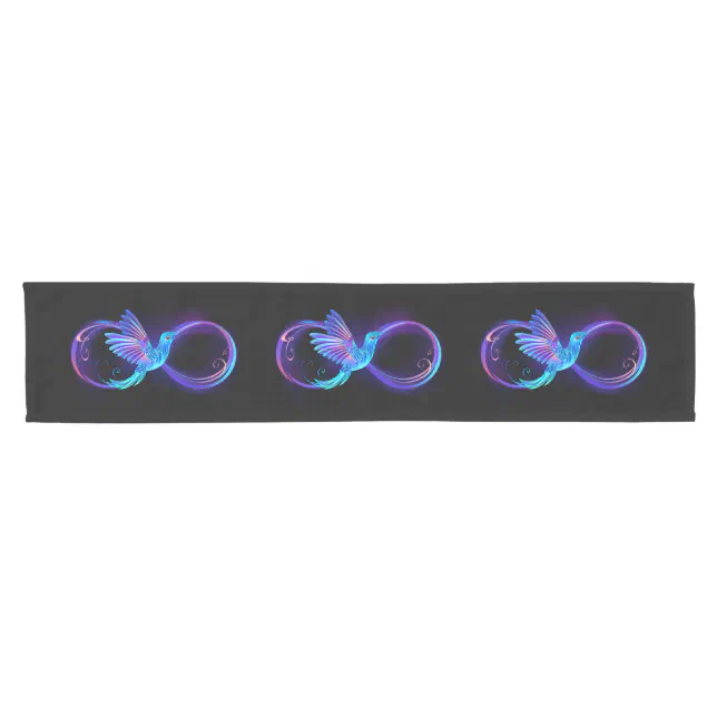 Neon Infinity Symbol with Glowing Hummingbird Short Table Runner | Zazzle