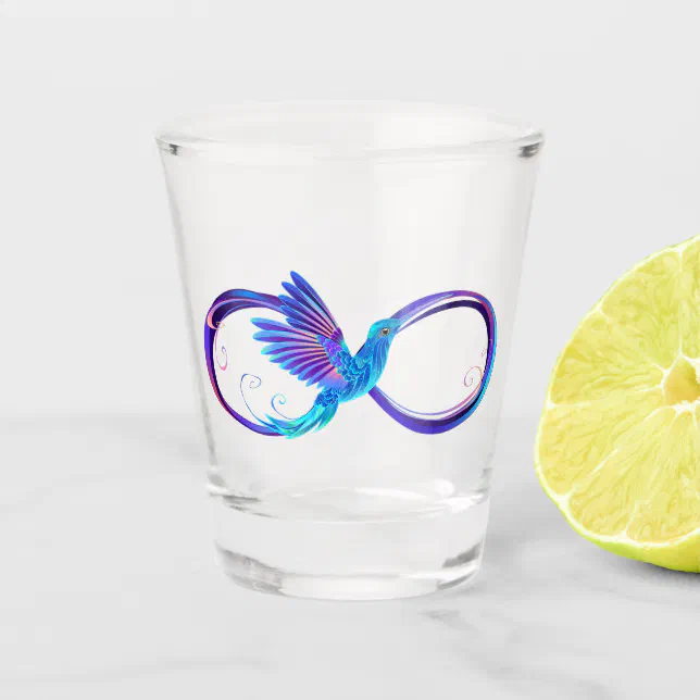 Neon Infinity Symbol with Glowing Hummingbird Shot Glass | Zazzle