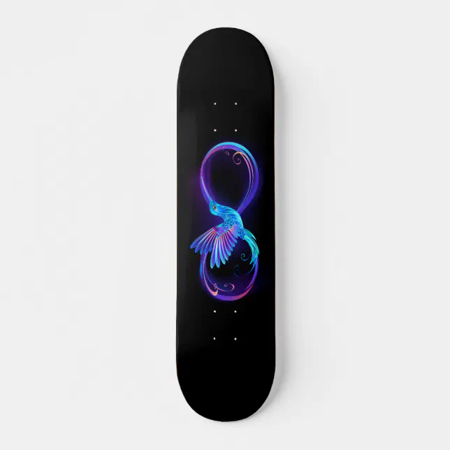 Neon Infinity Symbol with Glowing Hummingbird Skateboard | Zazzle