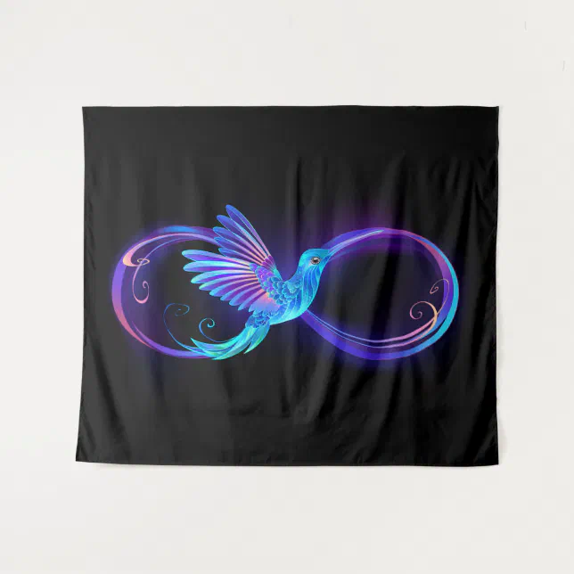 Neon Infinity Symbol with Glowing Hummingbird Tapestry | Zazzle
