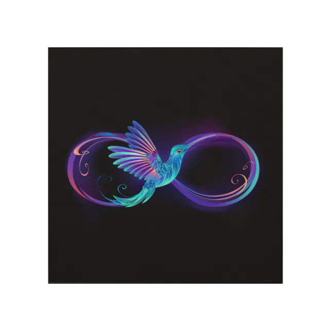 Neon Infinity Symbol with Glowing Hummingbird Wood Wall Art | Zazzle