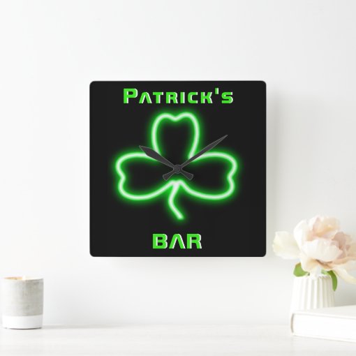 Neon Irish Pub Bar Sign Clock Shamrock Beer Named | Zazzle