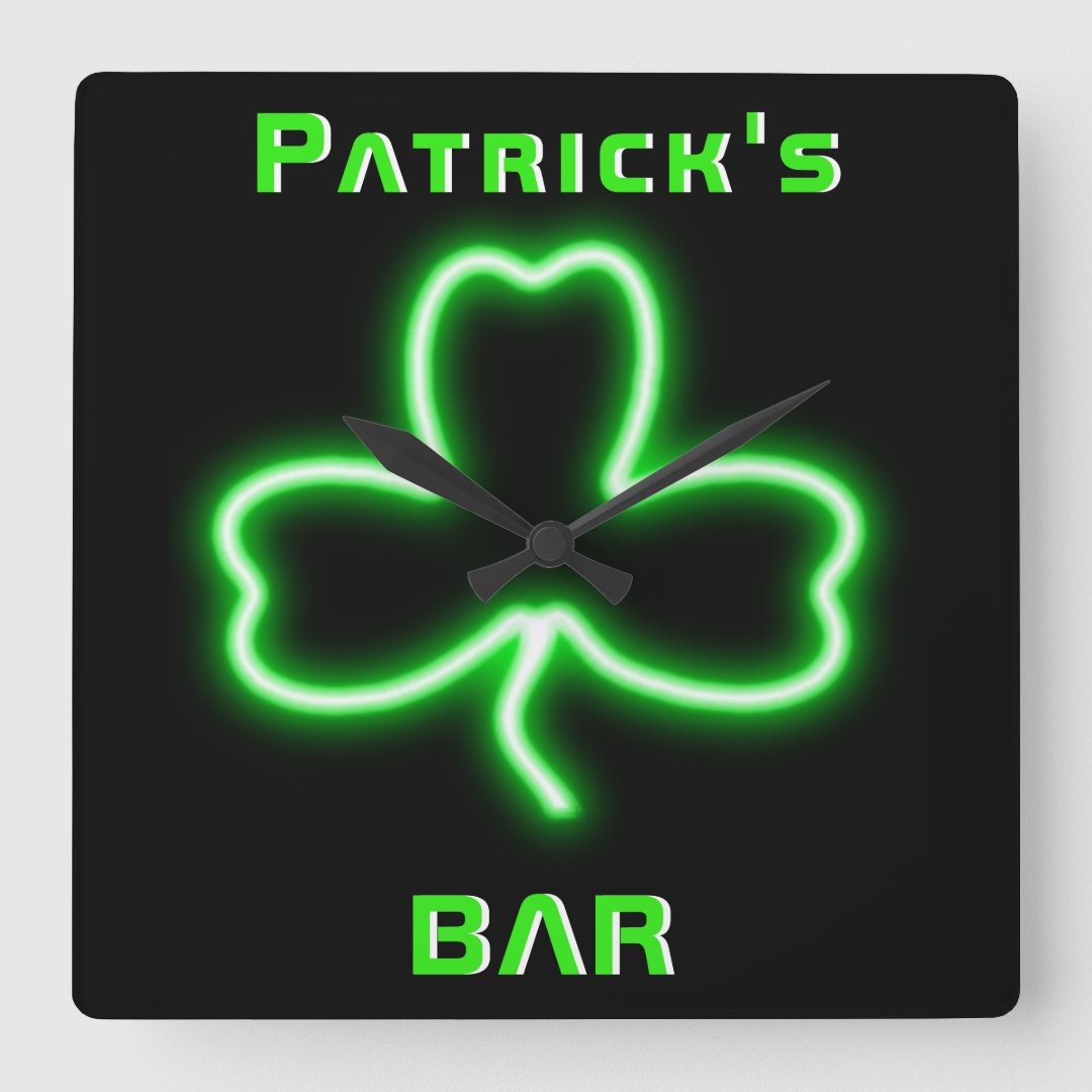 Neon Irish Pub Bar Sign Clock Shamrock Beer Named | Zazzle