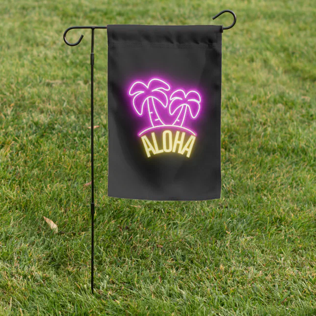 Neon Island Greeting Garden Flag | Zazzle