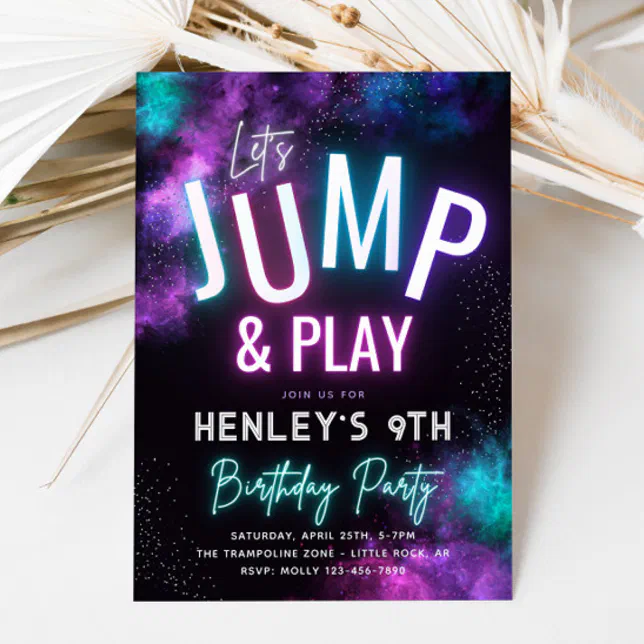 Neon Jump Invitation | Trampoline Party | Zazzle