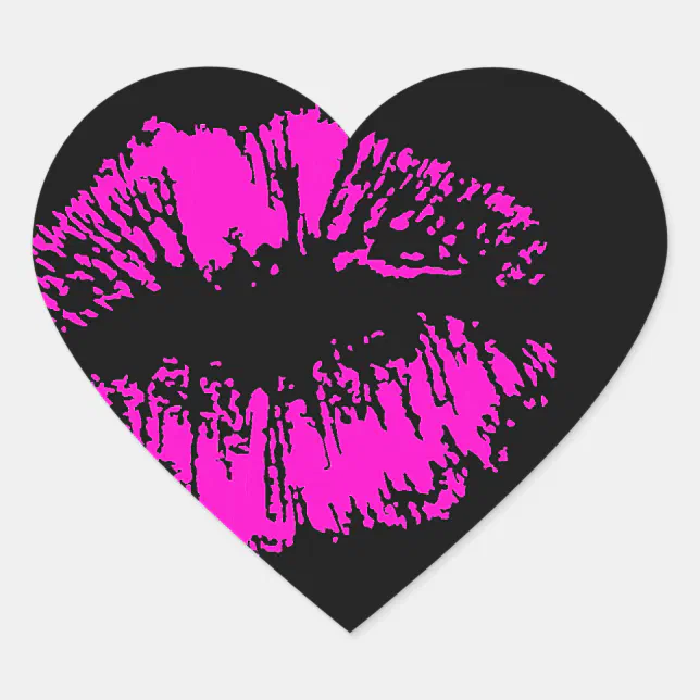 Neon Kiss on Black Heart Heart Sticker | Zazzle
