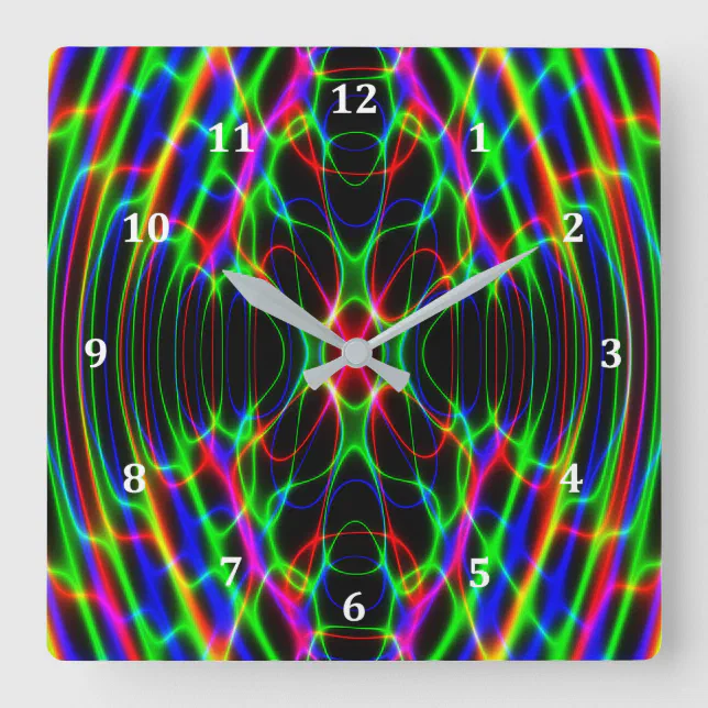 Neon Laser Light Psychedelic Abstract Square Wall Clock | Zazzle
