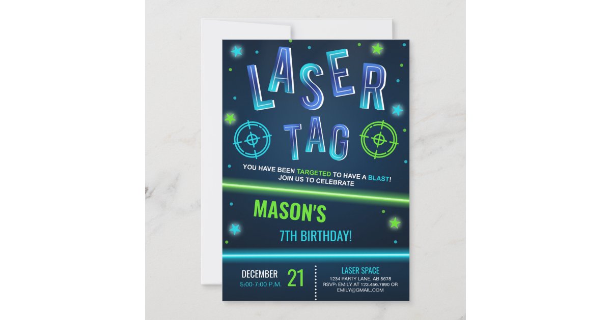 Neon Laser Tag Blue Invitation | Zazzle