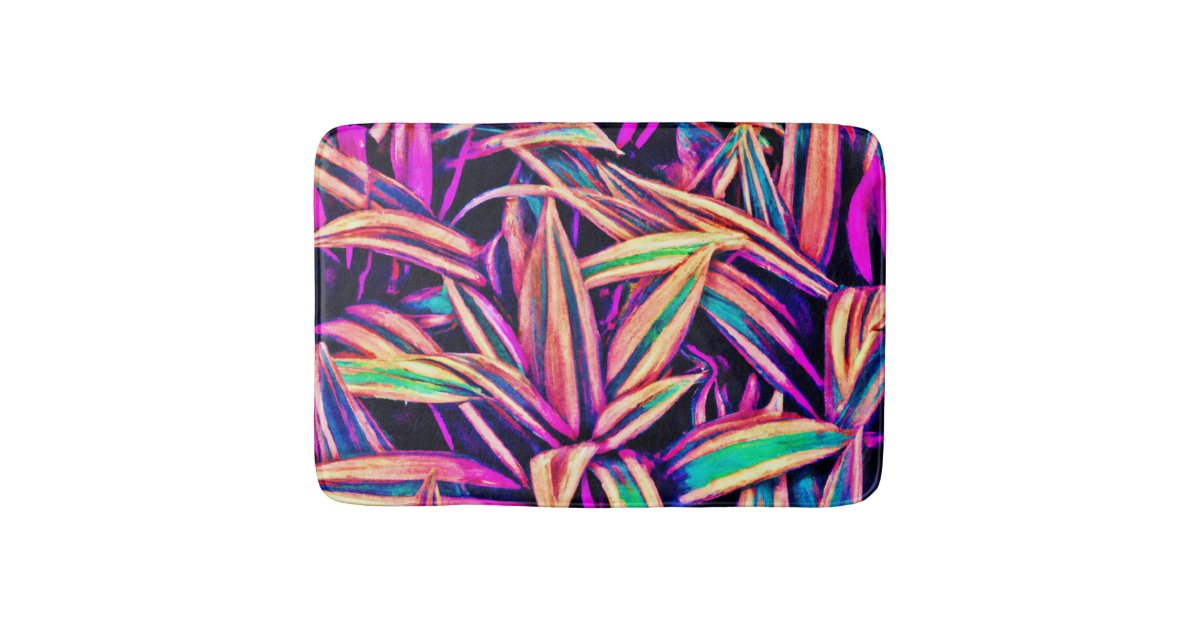 Neon Leaf Patterns Unveiled Bath Mat | Zazzle