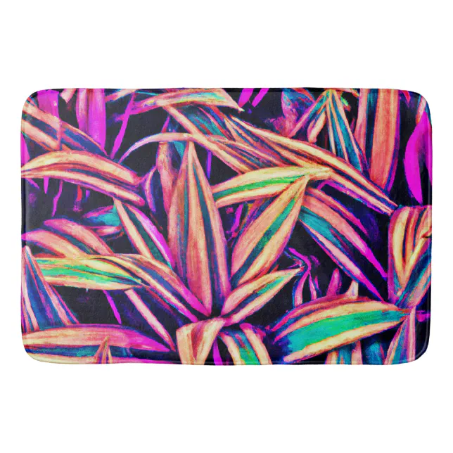 Neon Leaf Patterns Unveiled Bath Mat | Zazzle