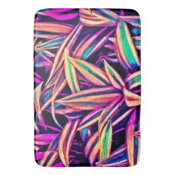 Neon Leaf Patterns Unveiled Bath Mat | Zazzle