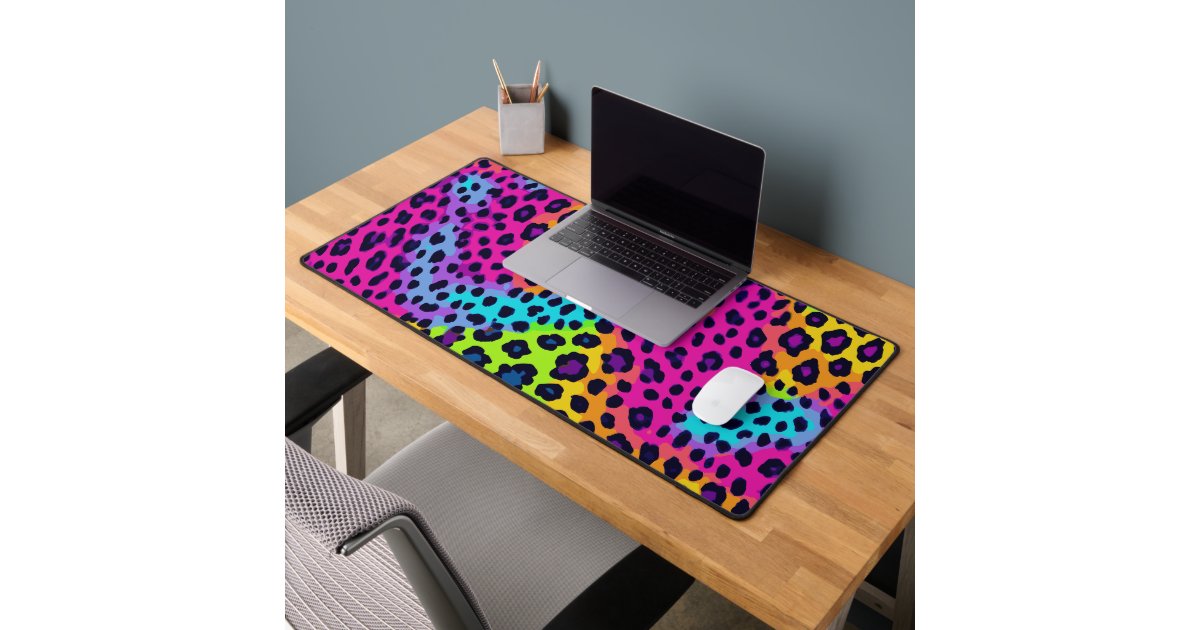 Neon Leopard Print Desk Mat | Zazzle