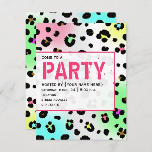 Neon Leopard Print Party Invitation | Zazzle
