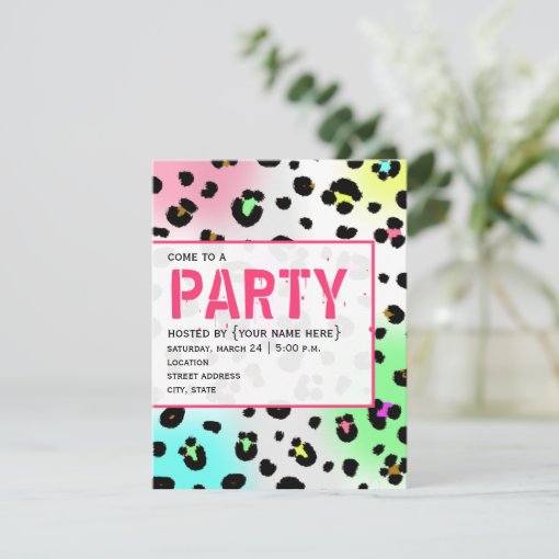 Neon Leopard Print Party Invitation | Zazzle