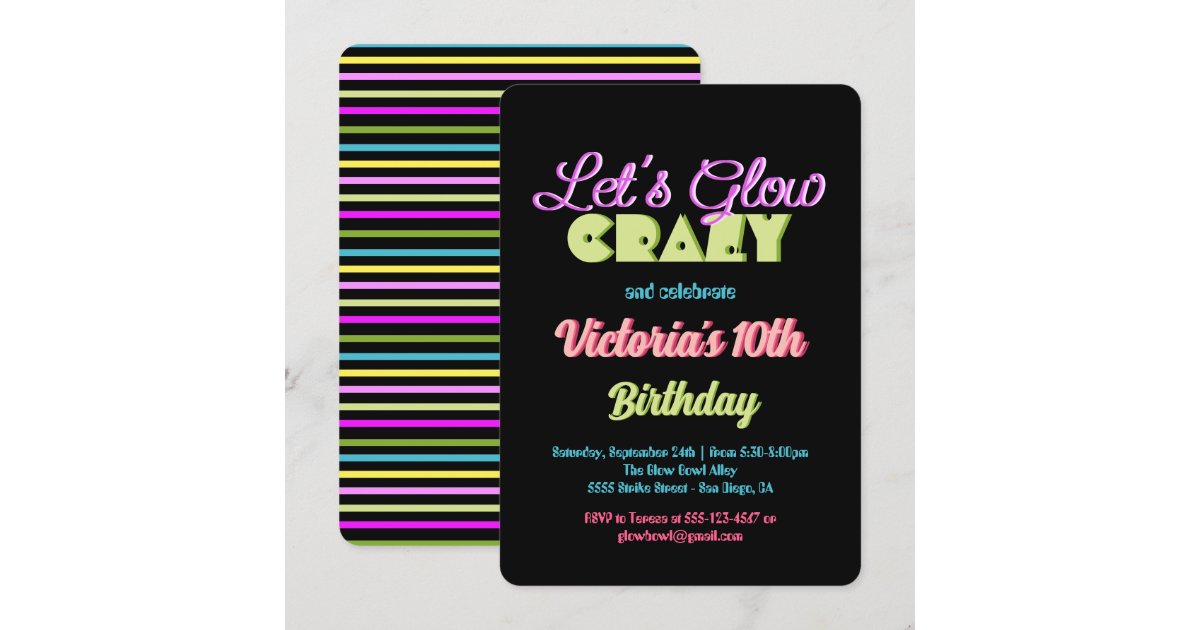 Neon Let's Glow Crazy Birthday Party Invitation | Zazzle
