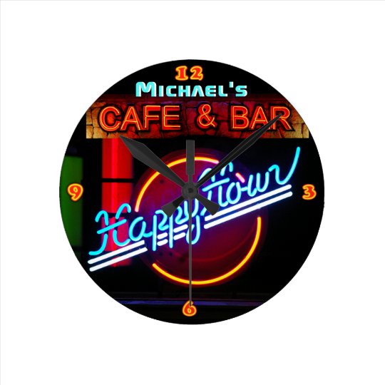 Neon Light BAR CAFE Custom SIGN Happy hour Round Clock | Zazzle.com
