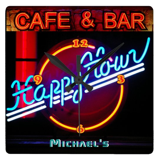 Neon Light BAR CAFE Personalized SIGN ManCave Square Wall Clock ...