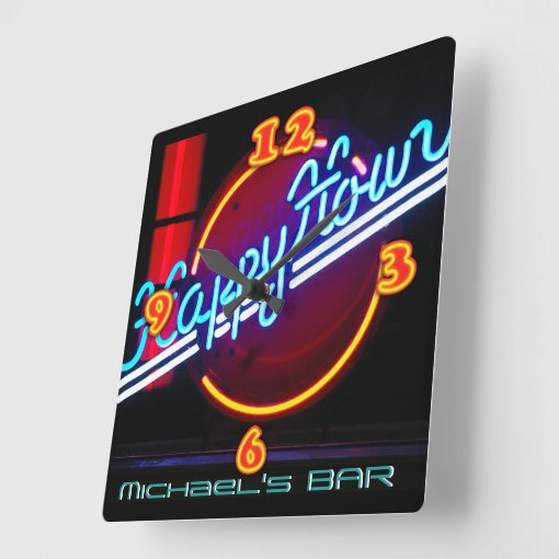 Neon Light BAR CLOCK Personalized Happy Hour | Zazzle