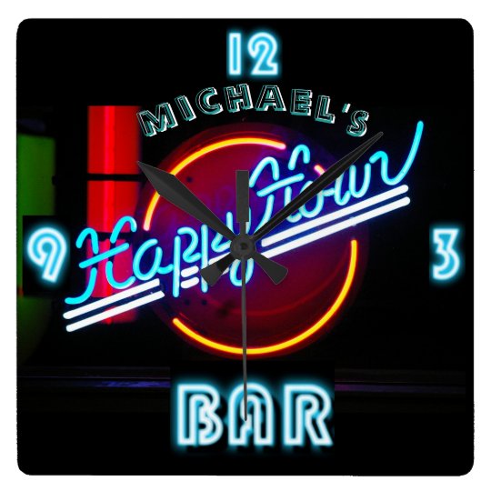 Neon Light BAR CLOCK Personalized Happy Hour 2 | Zazzle.com