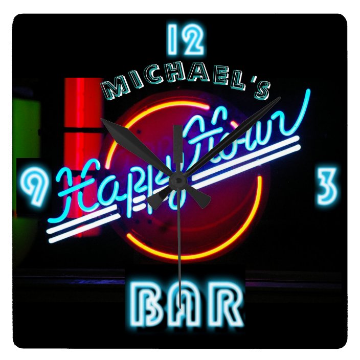 Neon Light BAR CLOCK Personalized Happy Hour 2 | Zazzle.com